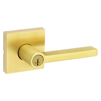 Satin Brass Singapore Lever (Square) - Keyed - featuring SmartKey | Kwikset
