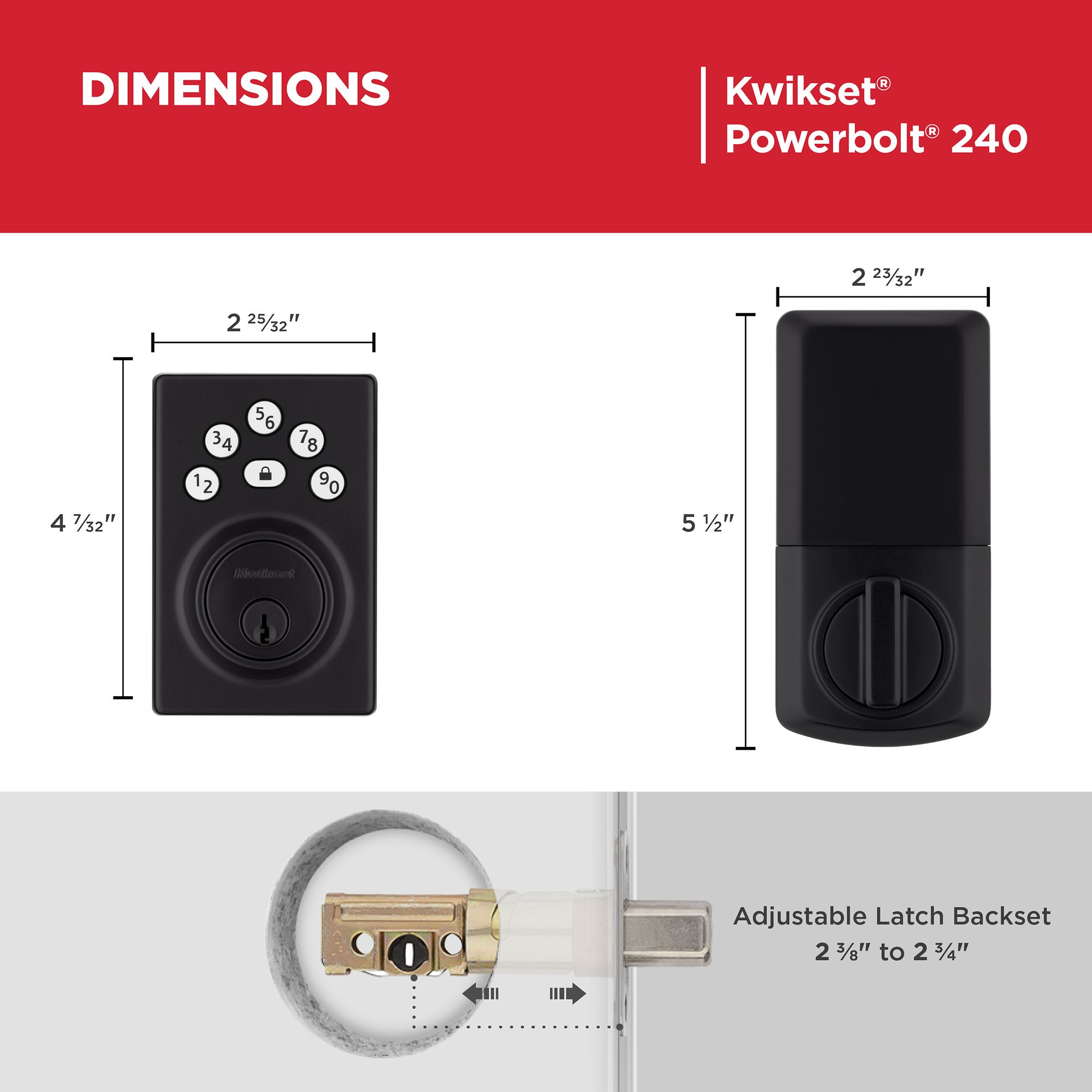 Matte Black Powerbolt 240 Contemporary Keypad Electronic Lock | Kwikset Matte Black Powerbolt 240 Contemporary Keypad Electronic Lock | Kwikset